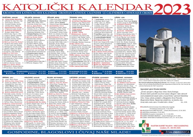 FRANKFURT AM MAIN: HRVATSKI KATOLIČKI JEDNOLISNI KALENDAR ZA 2023 ...